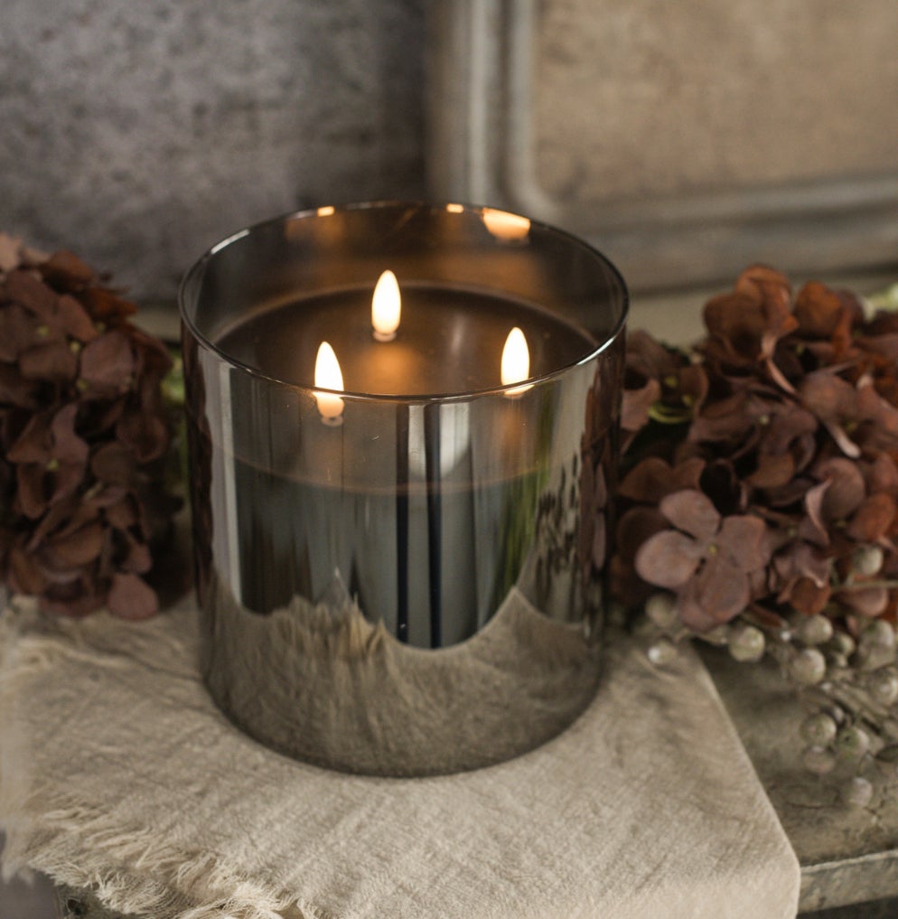 6x6” Black Glass 3 Wick Timer Candle | Buckeye Craft & Home Decor